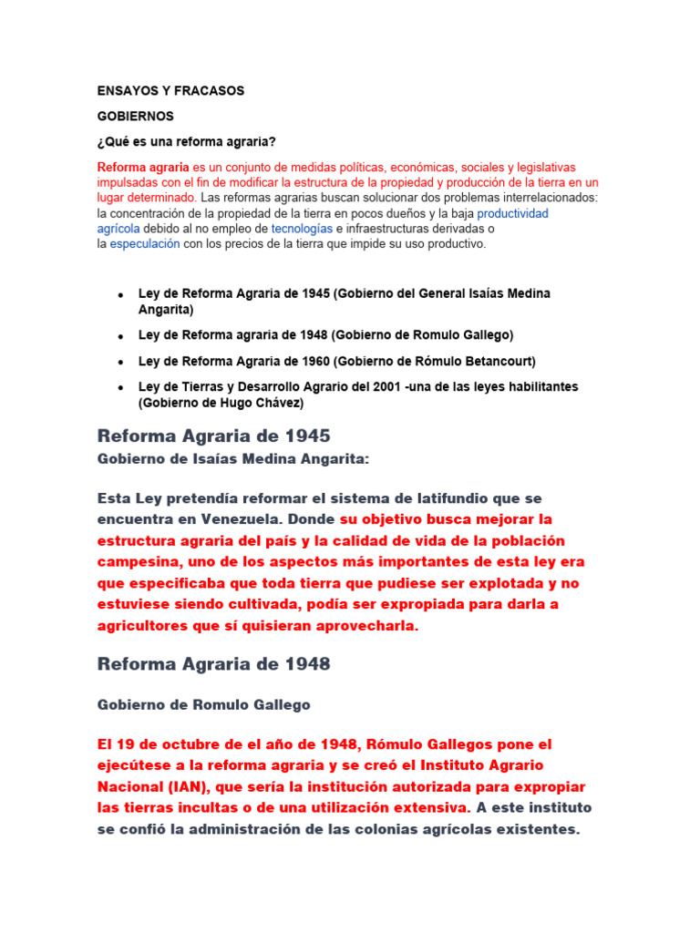 La Reforma Agraria | PDF | Reforma agraria | Agricultura