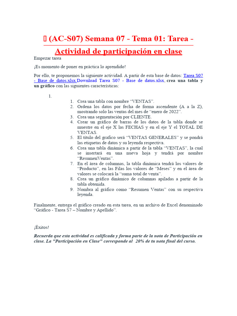 ? (AC-S04) Semana 04 - Tema 01 Tarea - Actividad de Participación en Clase (Terminado) | PDF ...