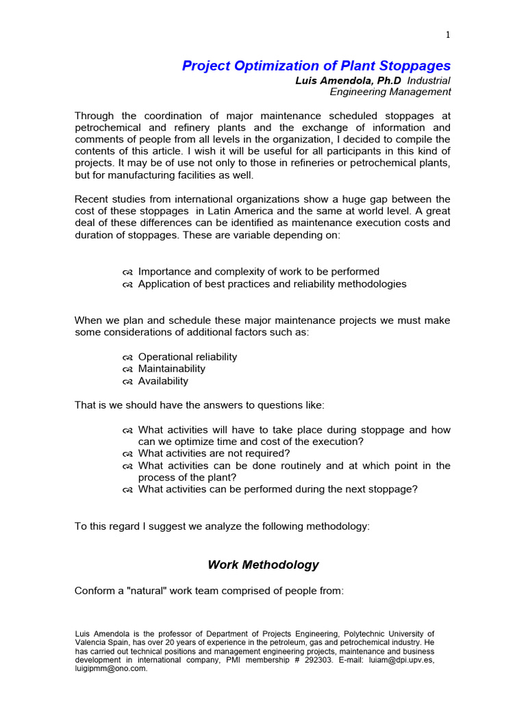 Project Optimization of Plant Stoppages | Download Free PDF ...
