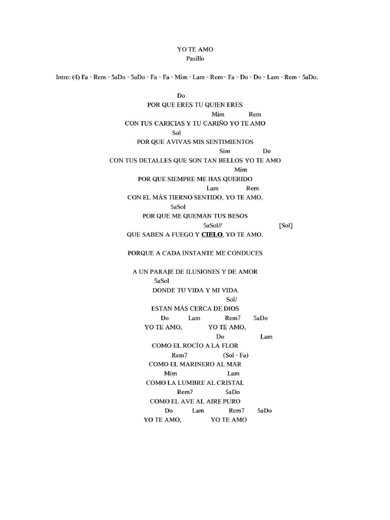 YO TE AMO Letra | PDF