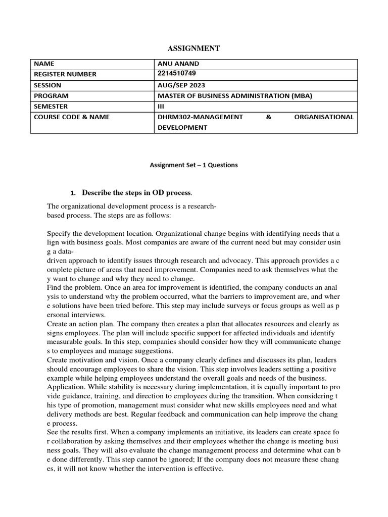 Assignment - DHRM302 - MBA 3 - Set-1 and 2 - Sep - 2023 | PDF