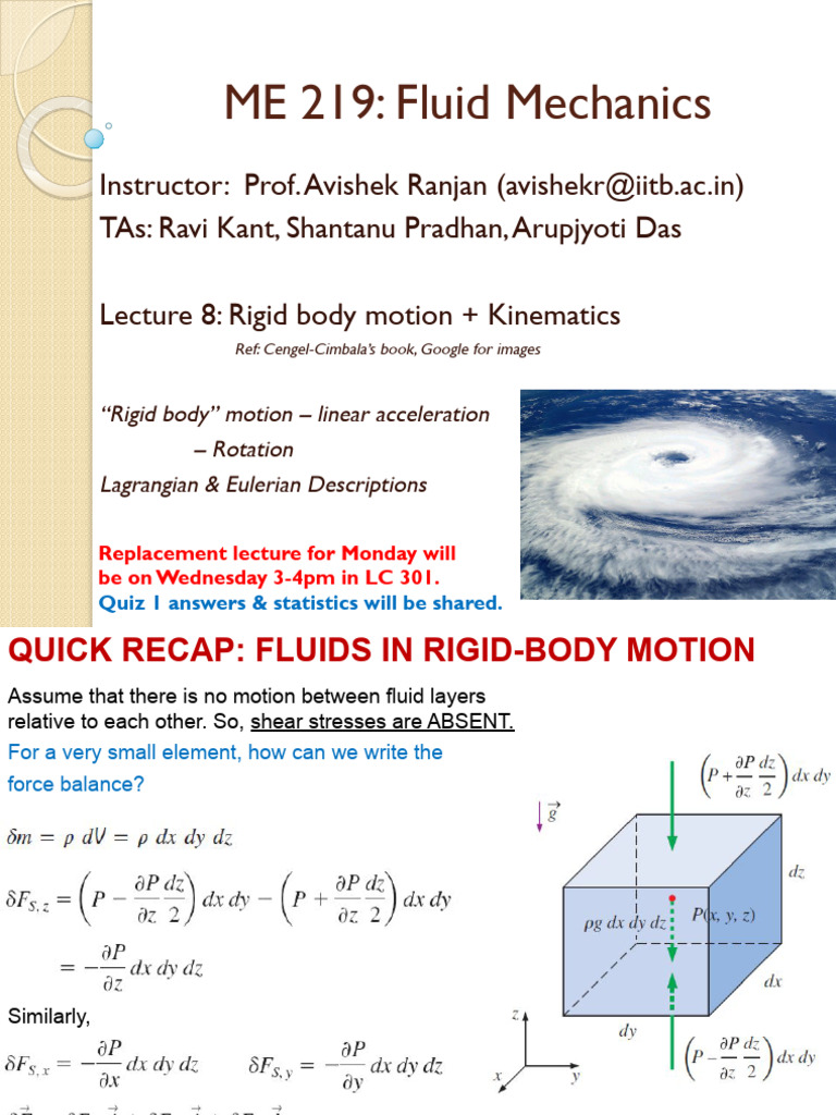 ME 219: Fluid Mechanics | PDF | Continuum Mechanics | Kinematics