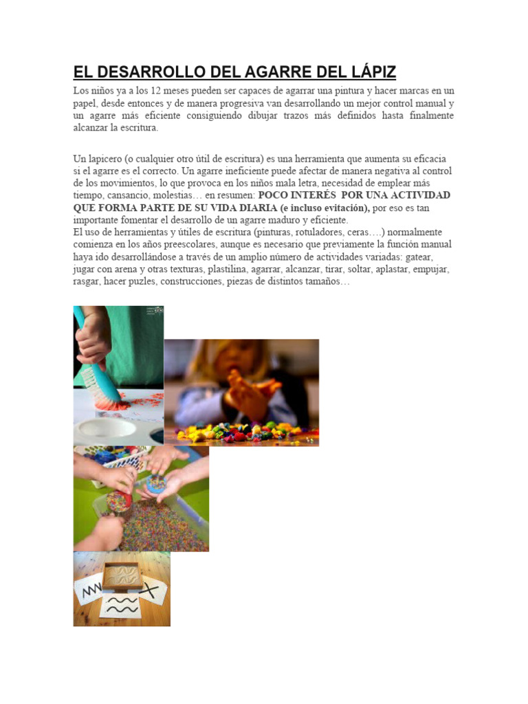 El Desarrollo Del Agarre Del Lápiz | PDF | Mano