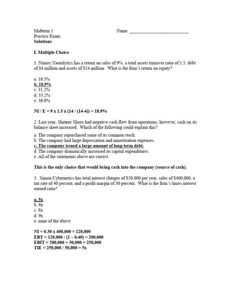 317 Midterm 1 Practice Exam Solutions | PDF 317 Midterm 1 Practice Exam Solutions | PDF