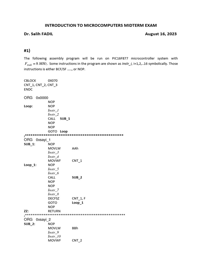Intro Micro MT August 16 2023 | PDF | Assembly Language | Office Equipment