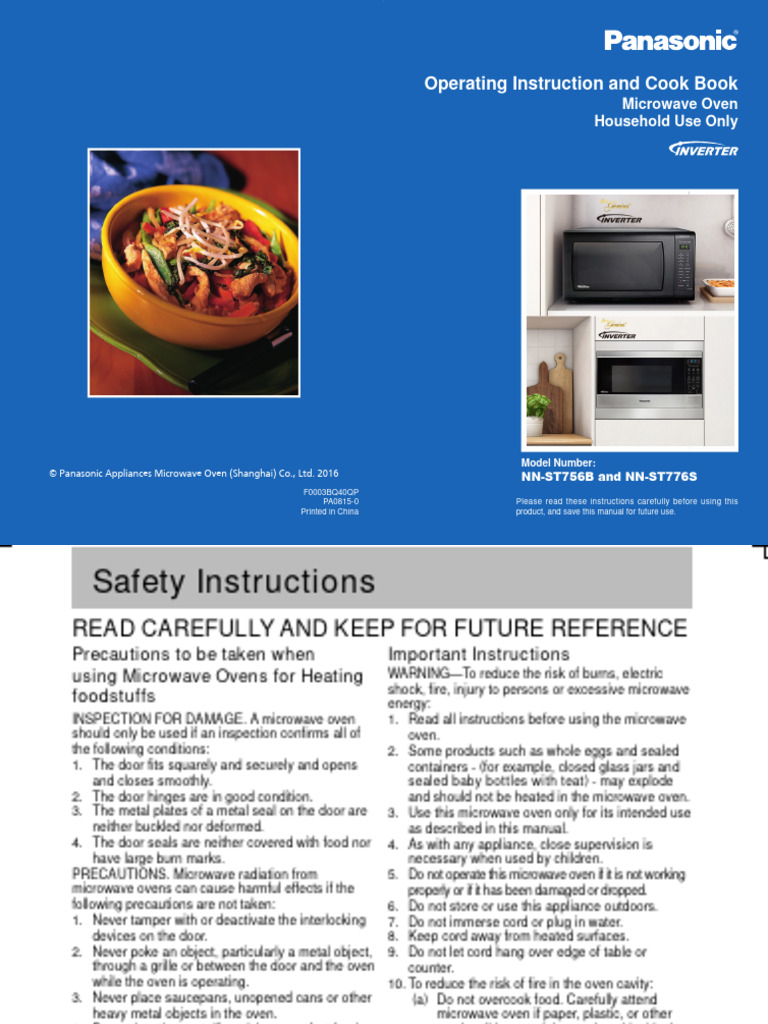 Panasonic NN ST776SQPQ 44L Inverter Microwave Oven User Manual | Download Free PDF | Oven ...