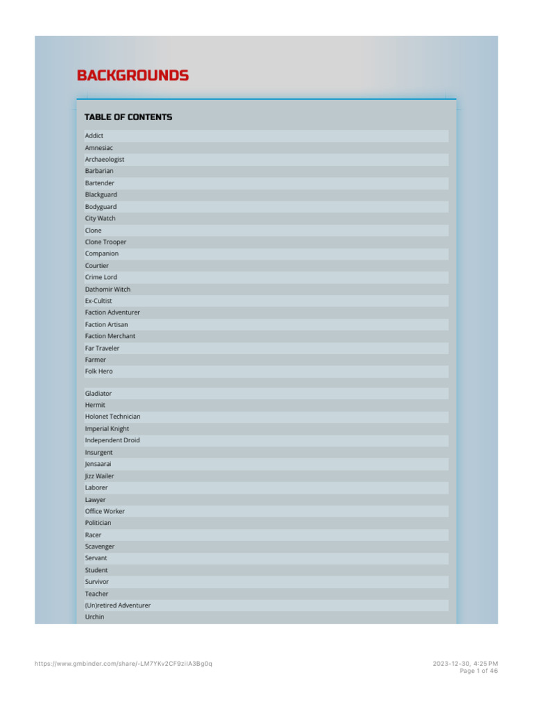 EC 04 - Backgrounds - GM Binder | PDF