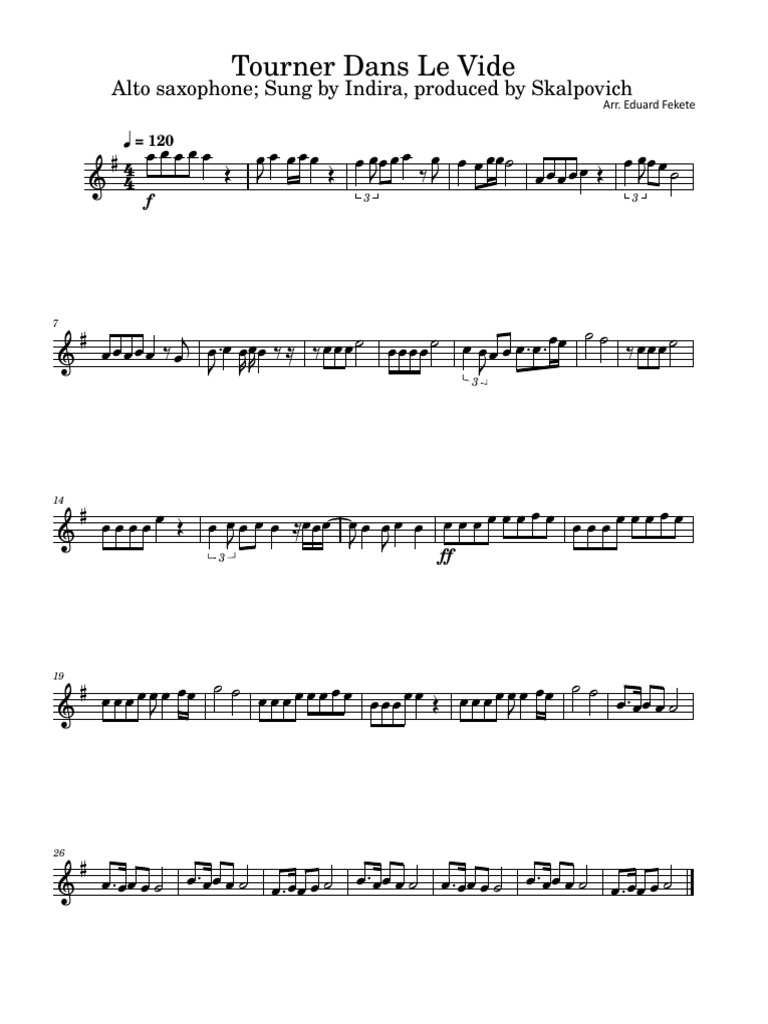 Tourner Dans Le Vide Indila Saxophone For Baron | PDF