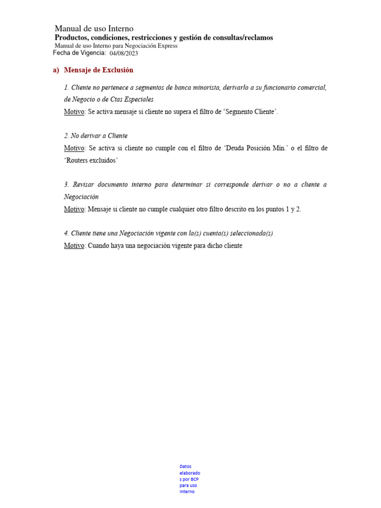 Documento de Uso Interno | PDF