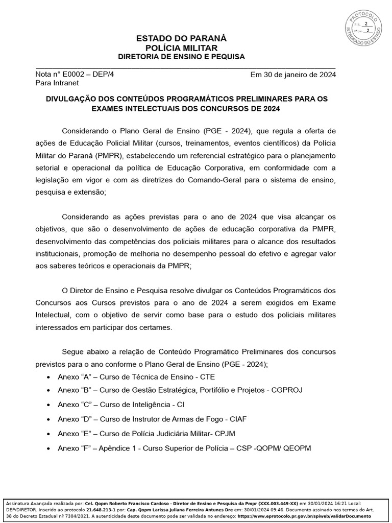 Nota para A Intranet N 0002 - ConteudoProgramatico - PGE 2024 | PDF | Brasil