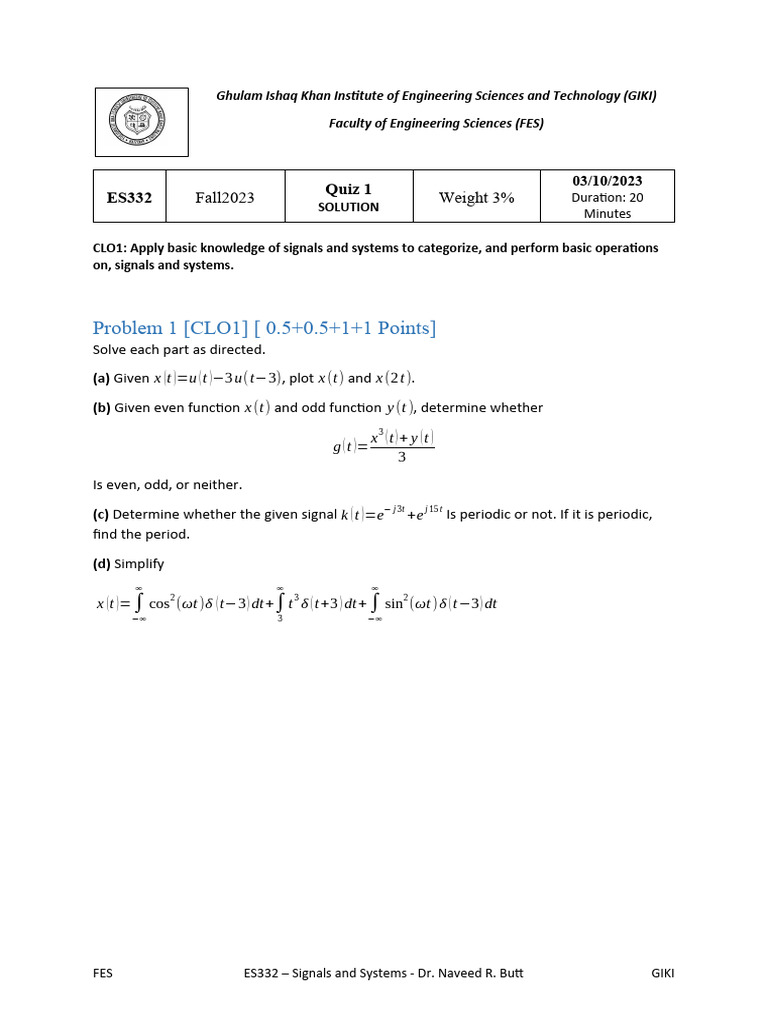 Quiz1 Soln Es332 NRB F23 | PDF | Mathematics | Mathematical Concepts