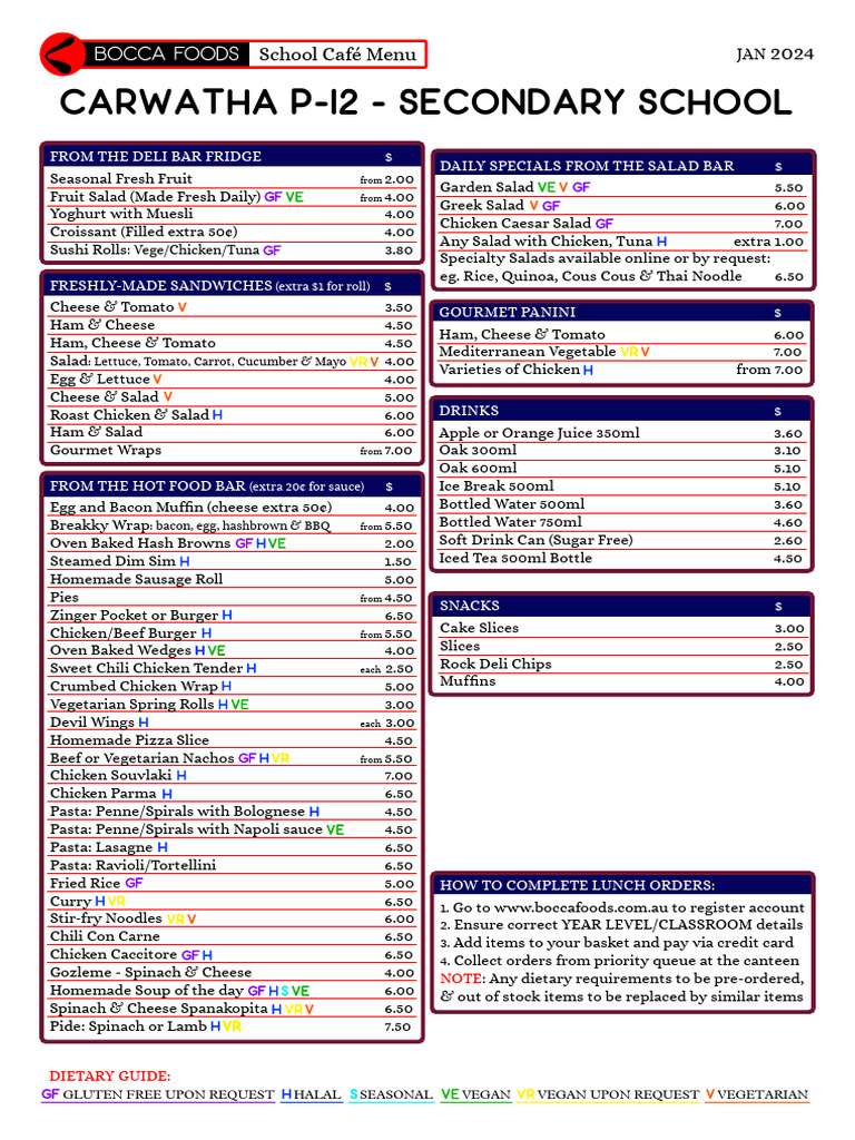 Bocca Foods Menu Carwatha SC | PDF