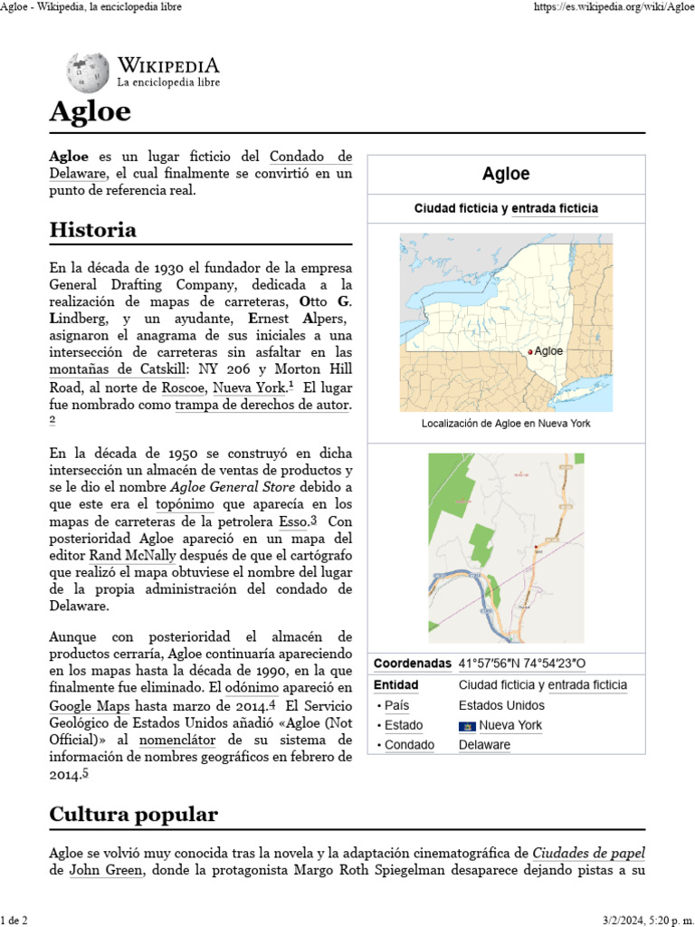 Agloe - Wikipedia, La Enciclopedia Libre | PDF