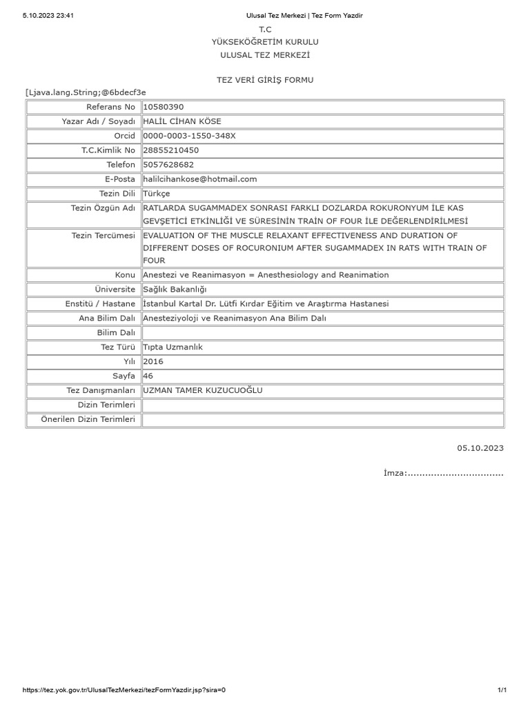 Ulusal Tez Merkezi _ Tez Form Yazdir | PDF