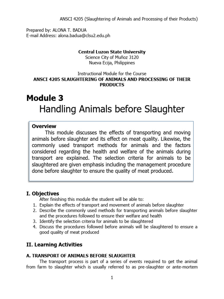 Module 3 - Handling Animals Before Slaughter | PDF | Science ...