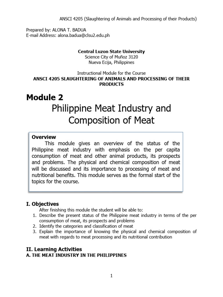 Module 2 - Philippine Meat Industry and Composition of Meat | PDF | Fat ...