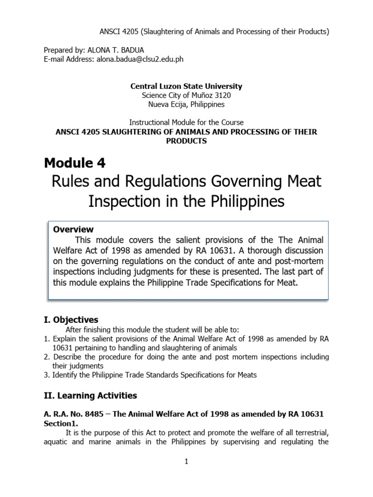 Module 4 - Rules and Regulations Governing Meat Inspection in The ...