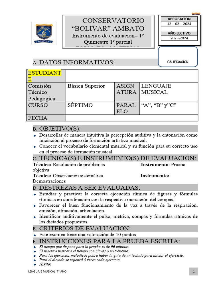 Inst. Eval. 1er Quim | PDF