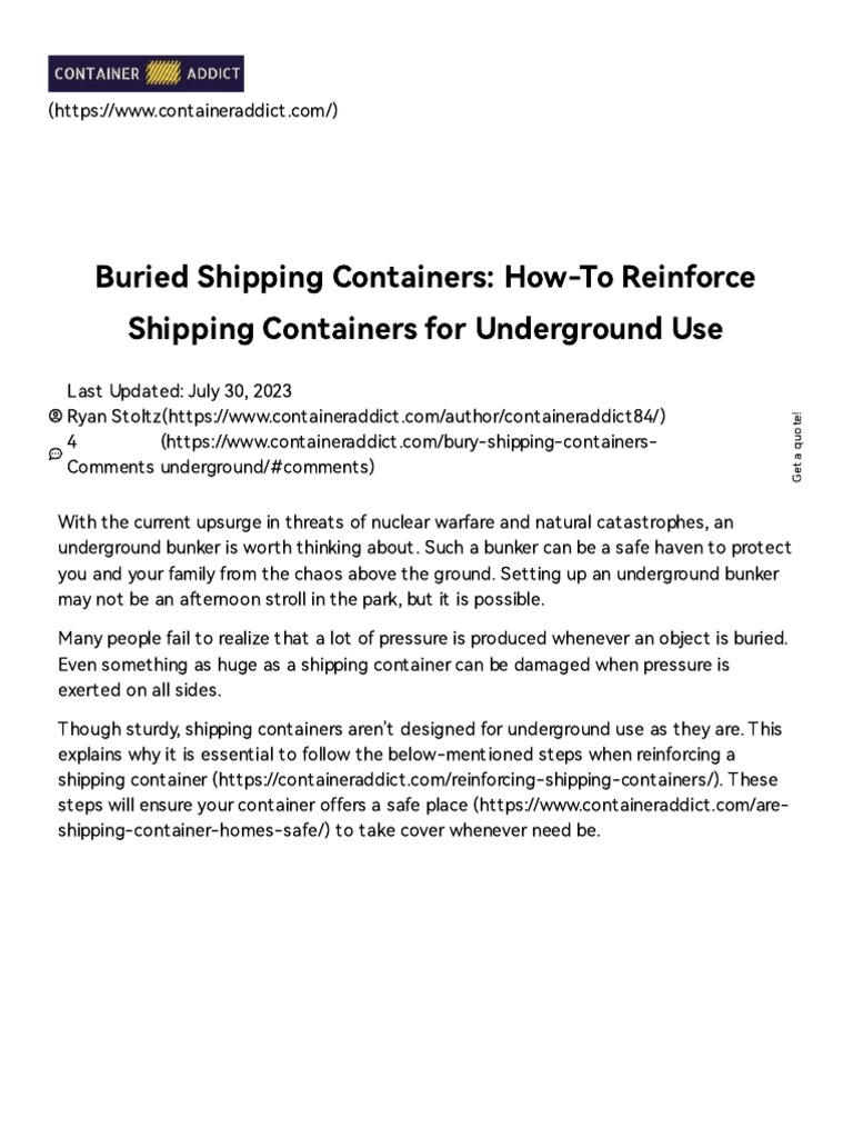 Buried Shipping Containers - How-To Reinforce Shipping Containers For Underground Use ...