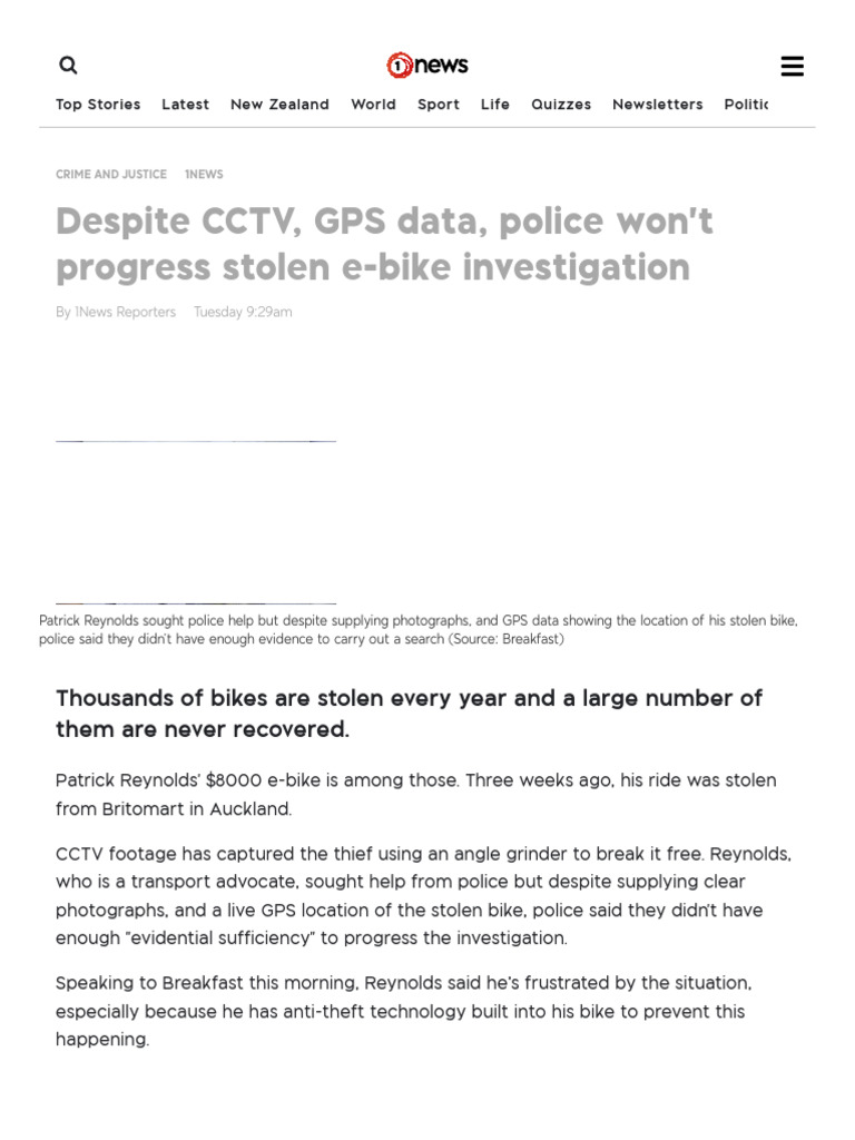Despite CCTV, GPS Data, Police Won't Progress Stolen E-Bike ...