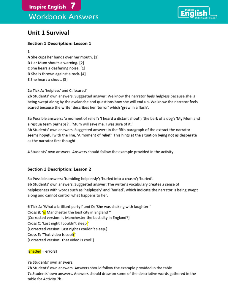 InspireEnglish Y7 WorkbookAnswers | PDF | Speed Reading | Polar Bear