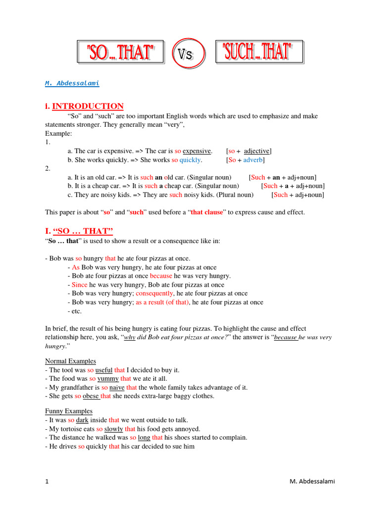 SO THAT Vs SUCH THAT | PDF | Grammatical Number | Noun