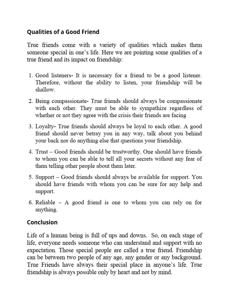 Qualities of A Good Friend | PDF