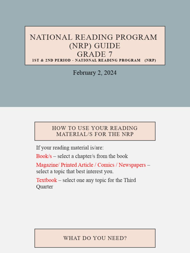 NRP Guide for Grade 7 Reading Activities | PDF | Books | Written ...