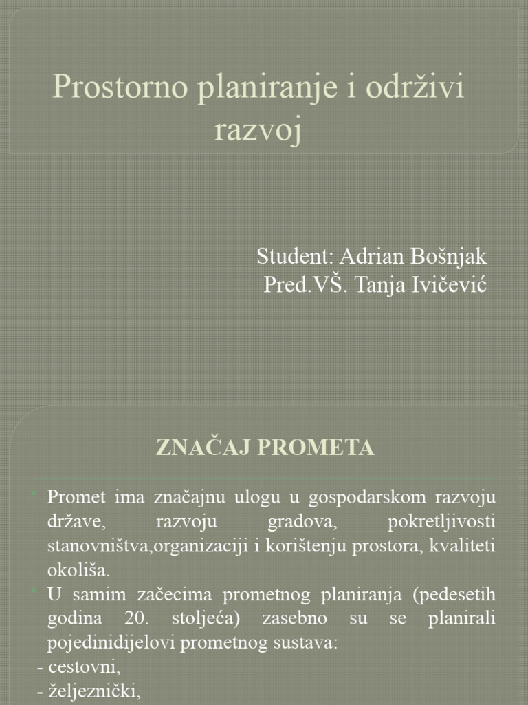 Prostorno Planiranje I Održivi Razvoj | PDF