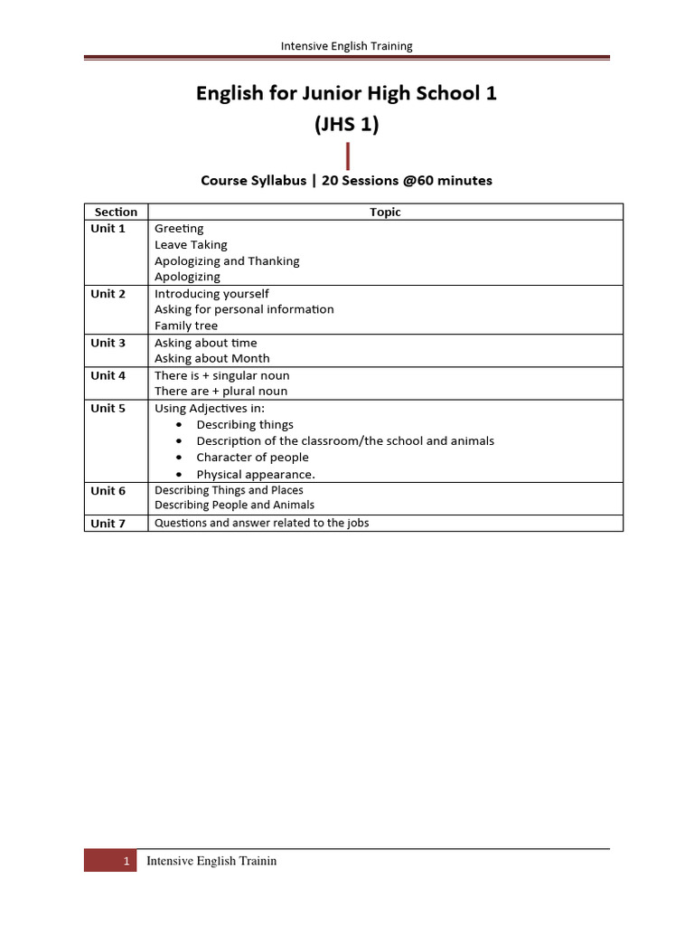 Contoh Syllabus Bahasa Inggris | PDF