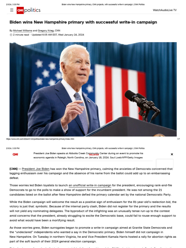 Biden Wins New Hampshire Primary, CNN Projects, With Successful Write ...
