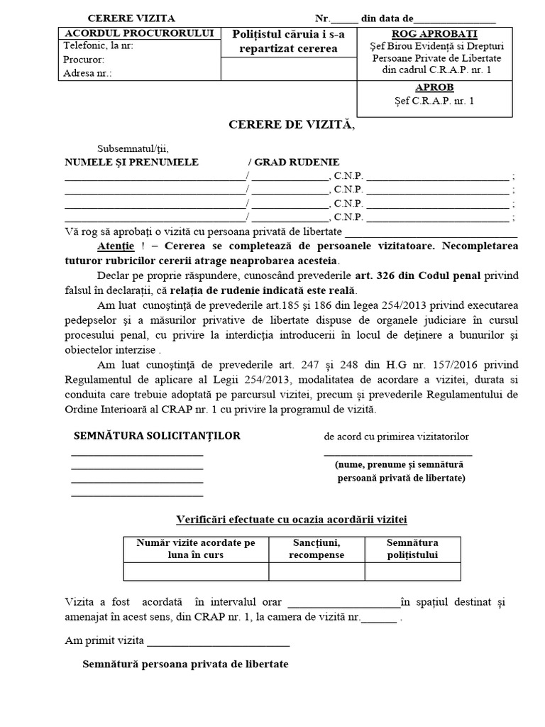 Formular Nr. 1 - Cerere Vizita | PDF