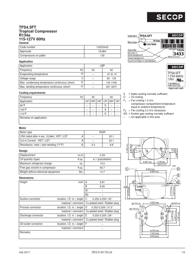 Tropical Compressor Specifications | PDF | Thermodynamics | Materials