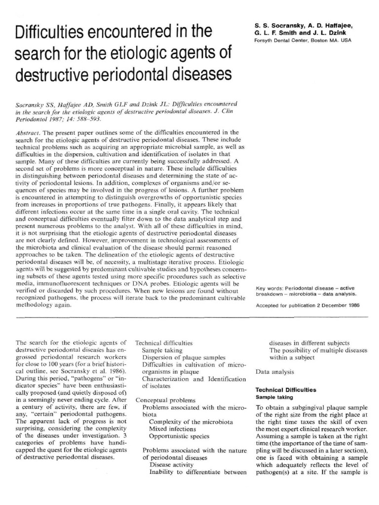 Socransky 1987 | PDF | Periodontology | Infection