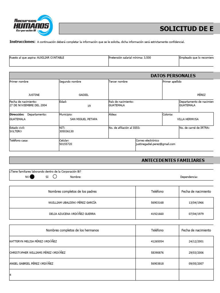 Solicitud de Empleo 2022 (1) | PDF | Derecho laboral | Guatemala