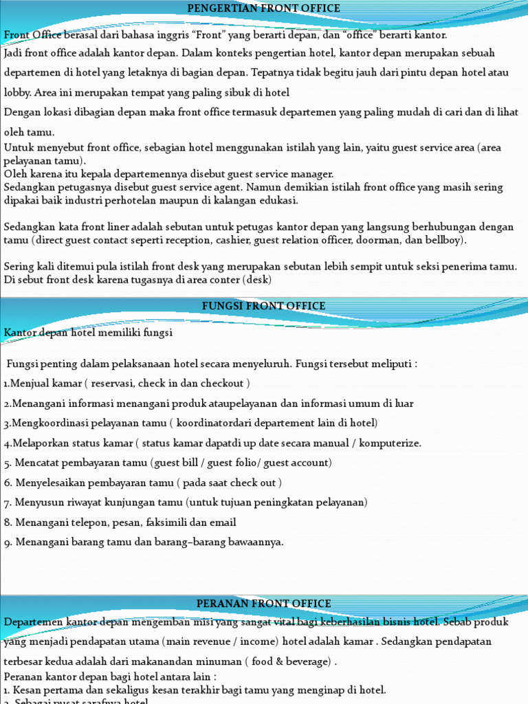 Pengertian Front Office | PDF
