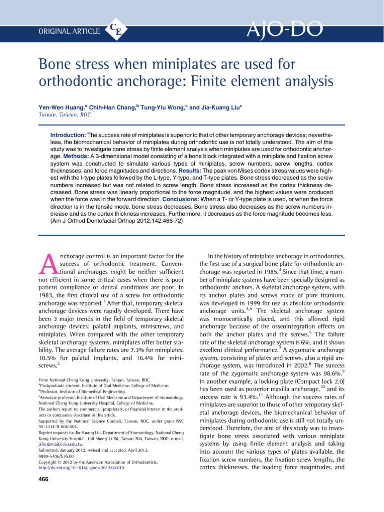 Bone Stress When Miniplates Are Used For Orthodont | PDF