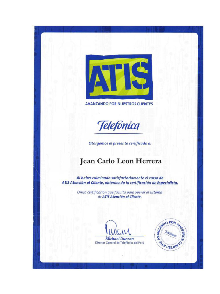 Anexo 1.H. Certificado Atis | PDF