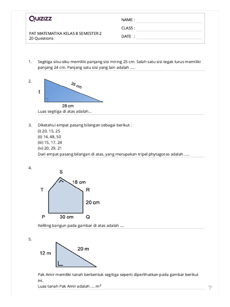 Pat Matematika Kelas 8 Semester 2 | PDF