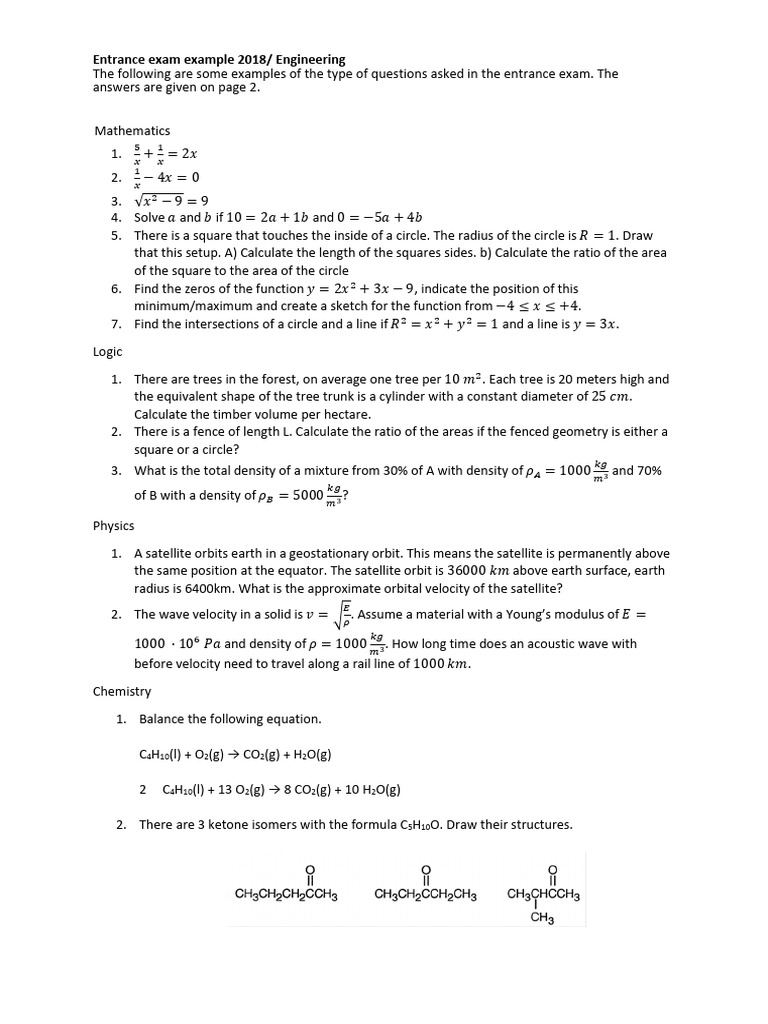 Engineering Exam Example 1 | PDF | Circle | Area