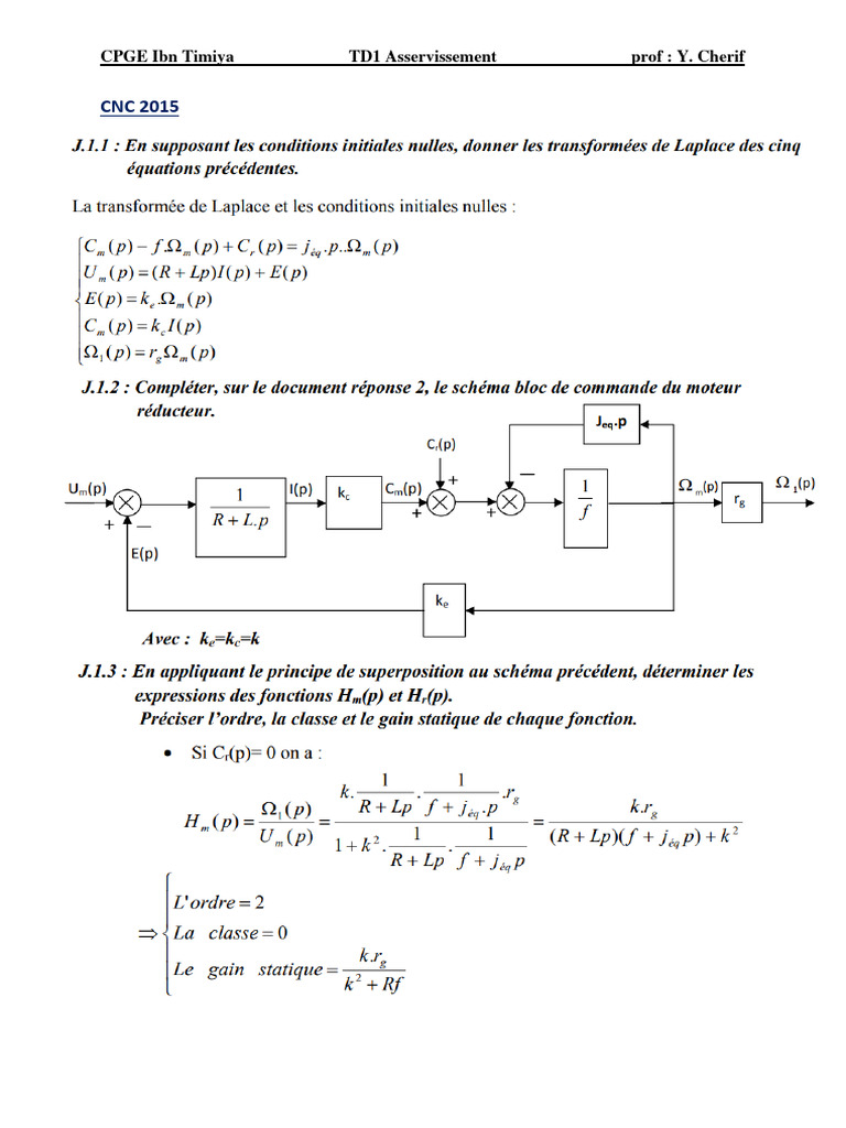 Corrigé TD Asservissement | PDF