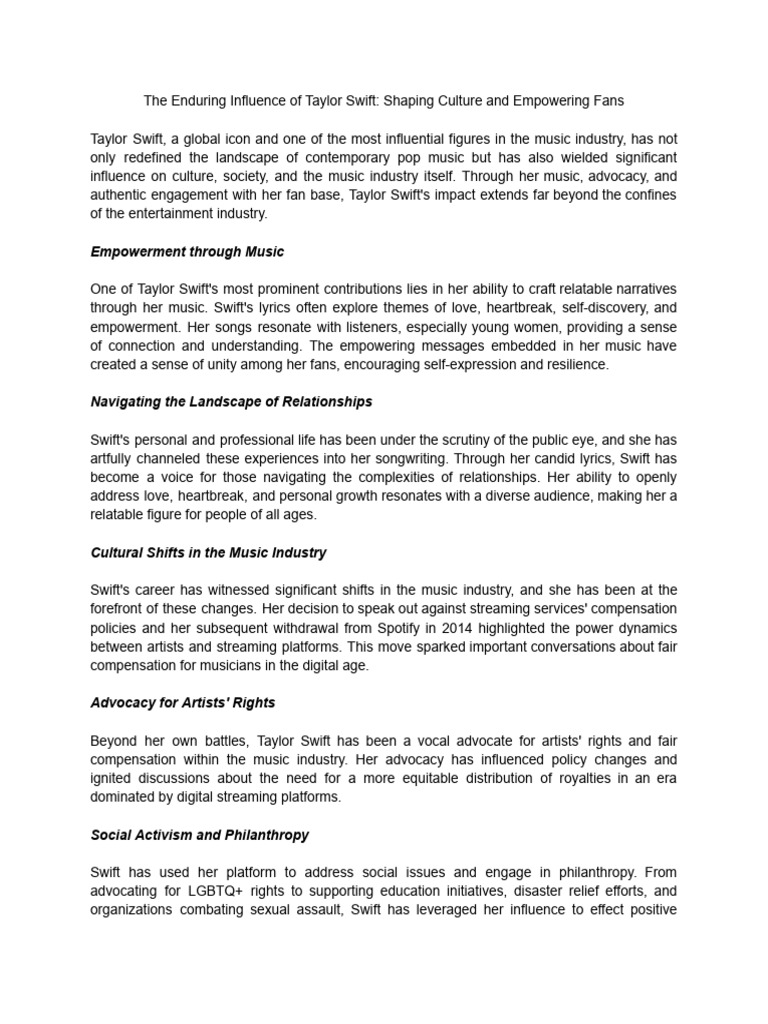 The Enduring Influence of Taylor Swift - Shaping Culture and Empowering ...