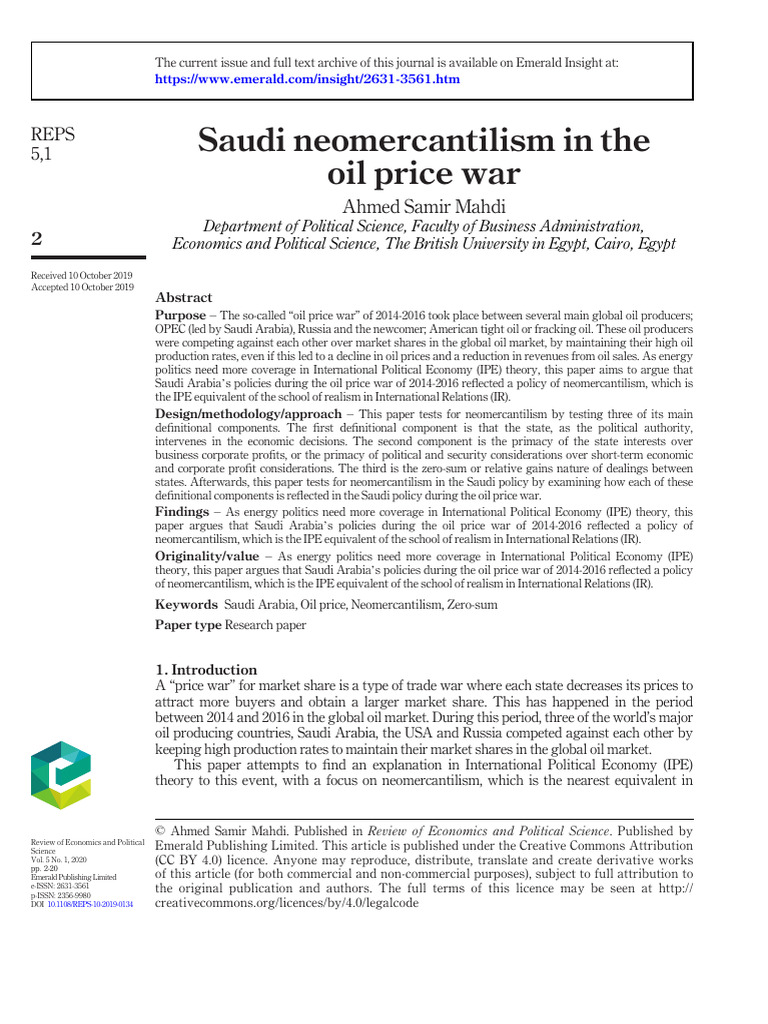 Saudi Oil Strategy: Neomercantilism | PDF | Opec | Price Of Oil