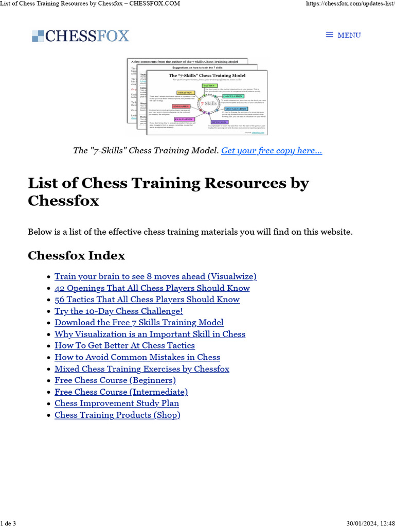 1 List of Chess Training Resources by Chessfox | PDF