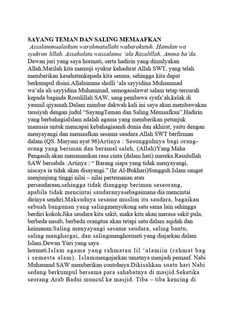 Pidato 1 SAYANG TEMAN DAN SALING MEMAAFKAN | PDF