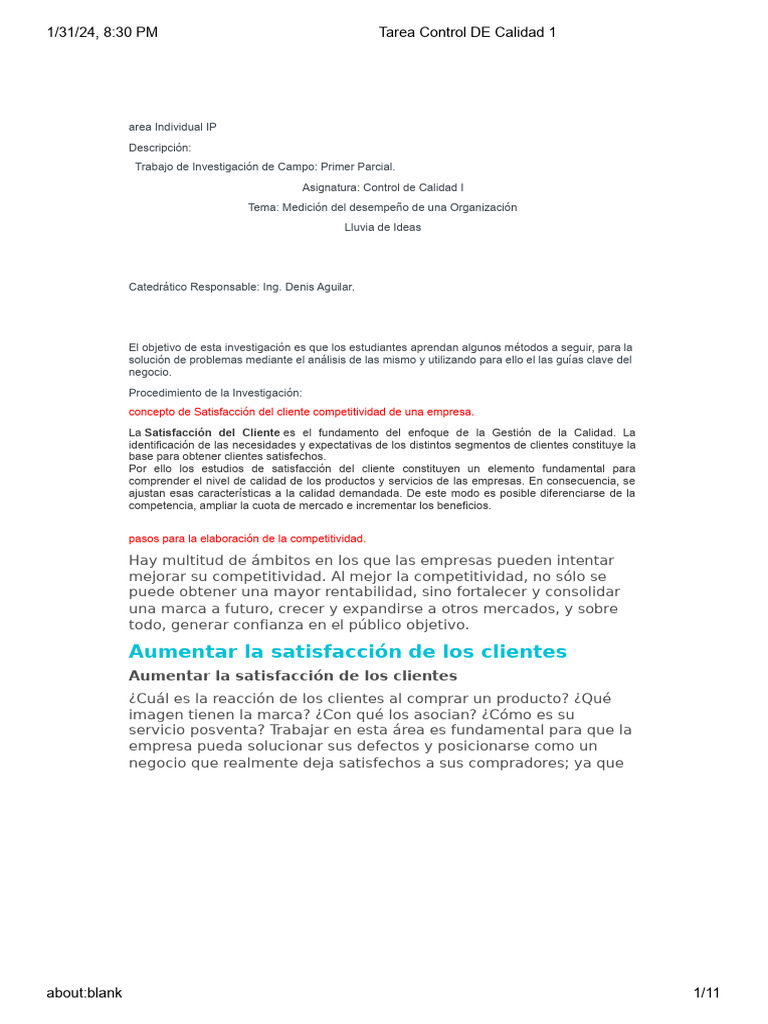 Tarea Control DE Calidad 1 | PDF | Business | Calidad (comercial)
