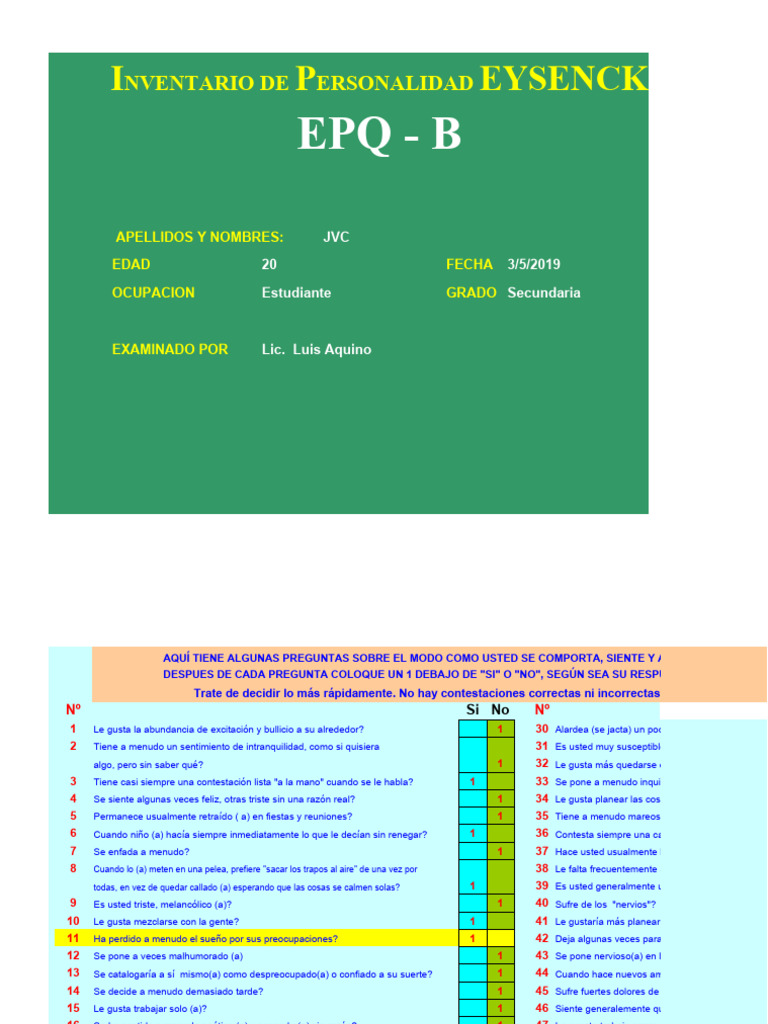 Copia de Eysenck Forma B Adultos | PDF