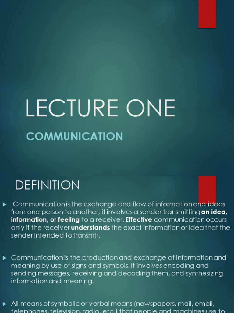 Lecture 1a. Communication | PDF | Communication | Nonverbal Communication