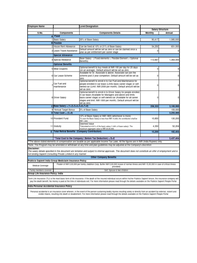 Salary Annexure - Associate SA | PDF | Life Insurance | Insurance
