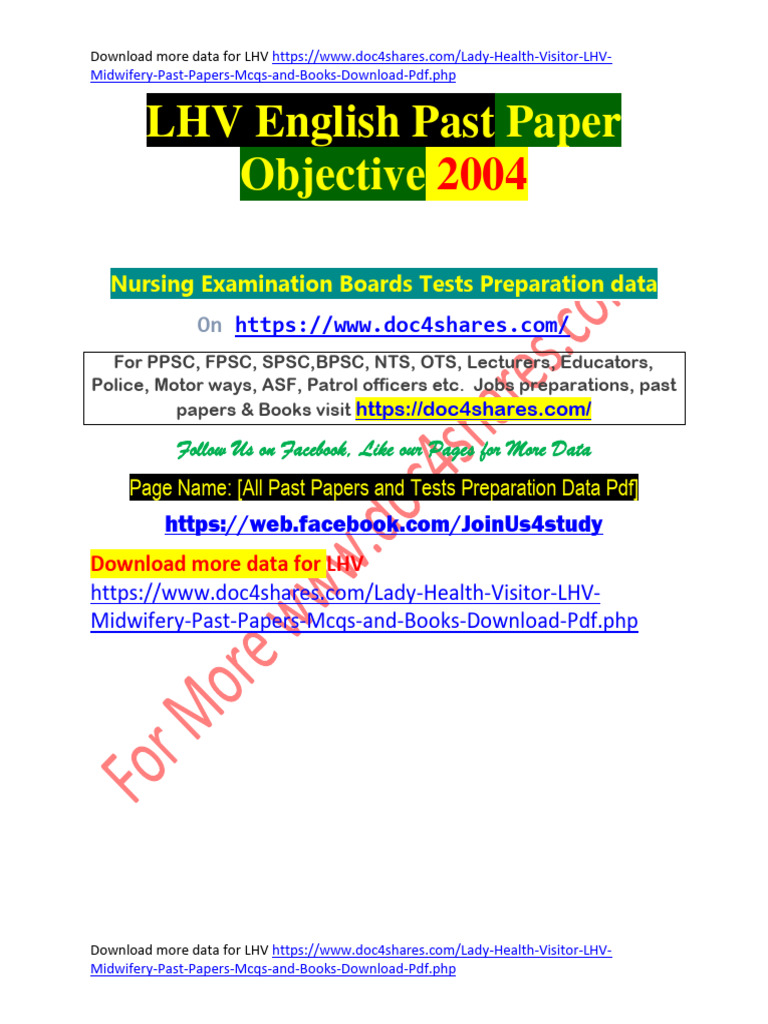 LHV English Past Paper Objective 2004 | PDF